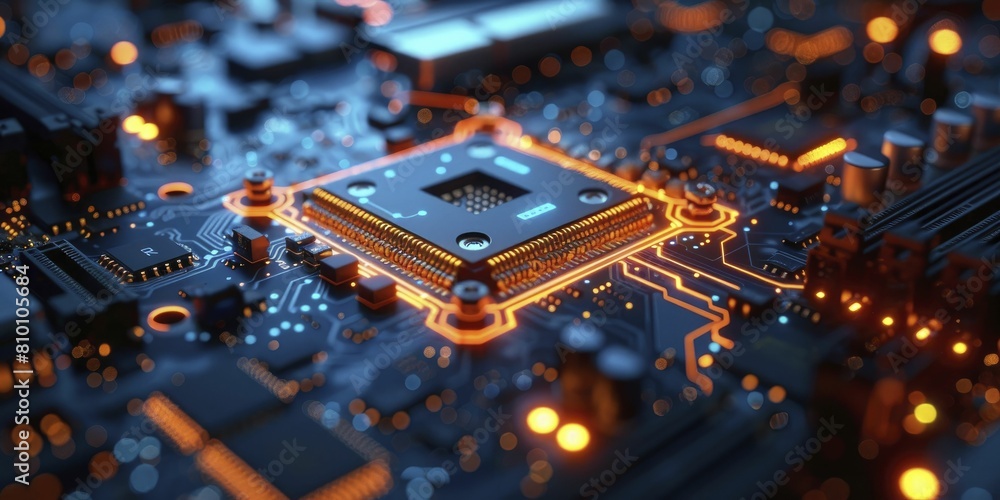 Explore a visually captivating 3D rendition of a motherboard layout in ...