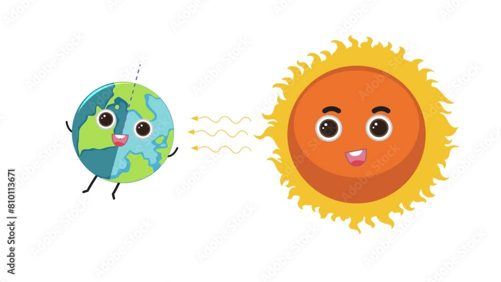 Rays of cartoon sun with eyes fall on the surface of the earth ...