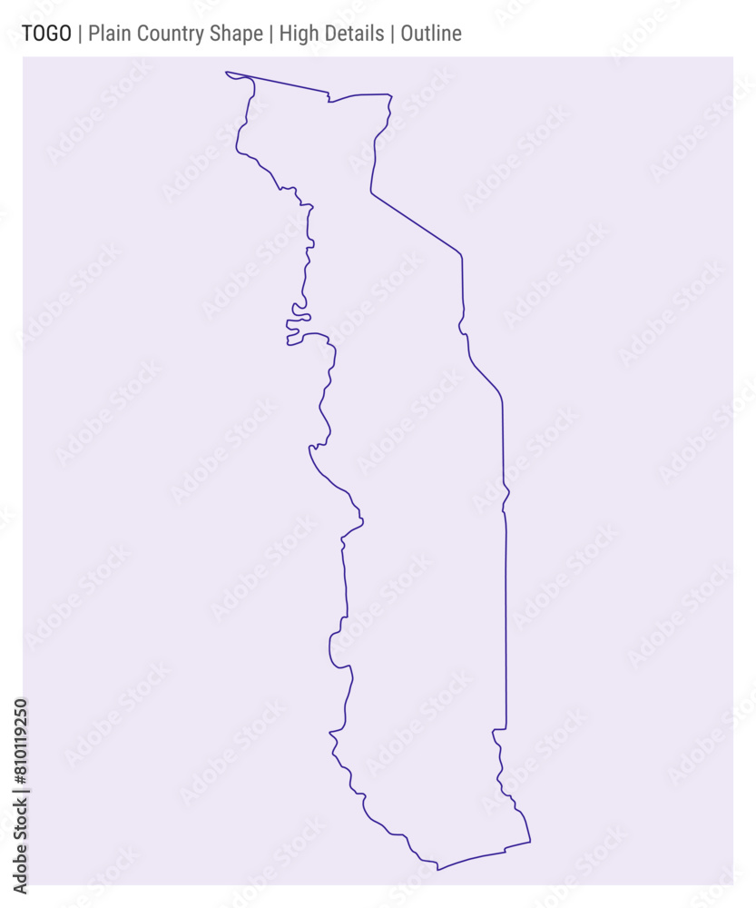 Togo plain country map. High Details. Outline style. Shape of Togo ...