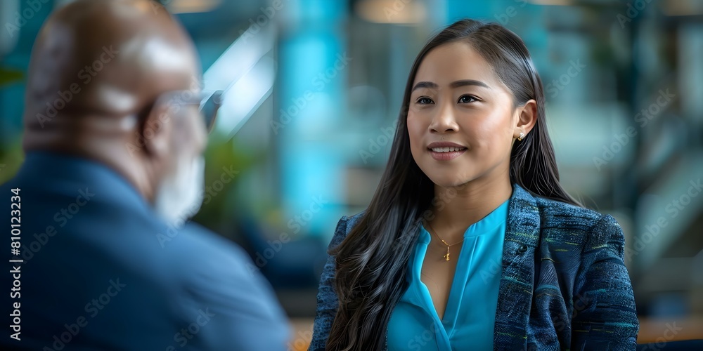 HR manager conducting a job interview with a young Asian woman in an ...