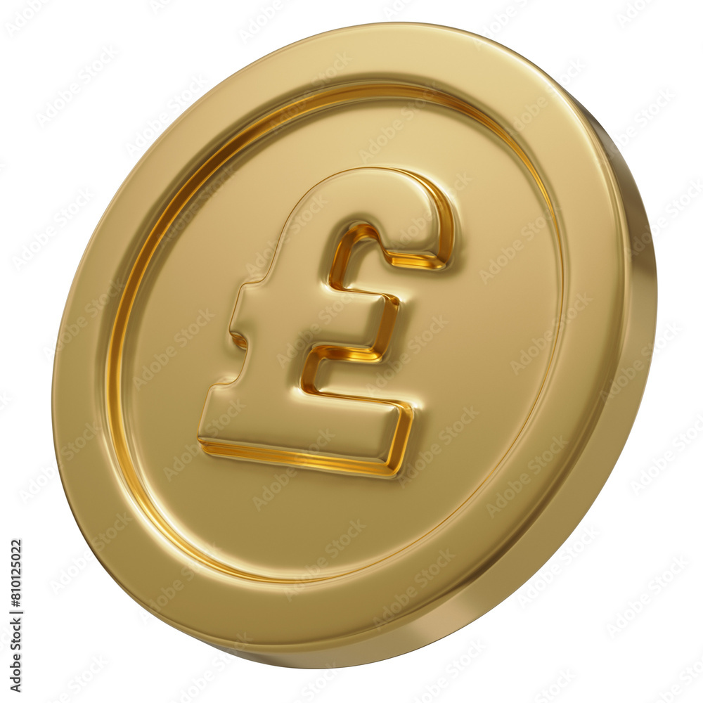 GBP. British pound sign on golden coin isolated on a transparent ...