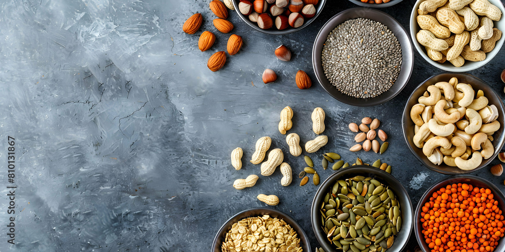 vue verticale d'un assortiment de fruits et fruit secs sur un plan de ...