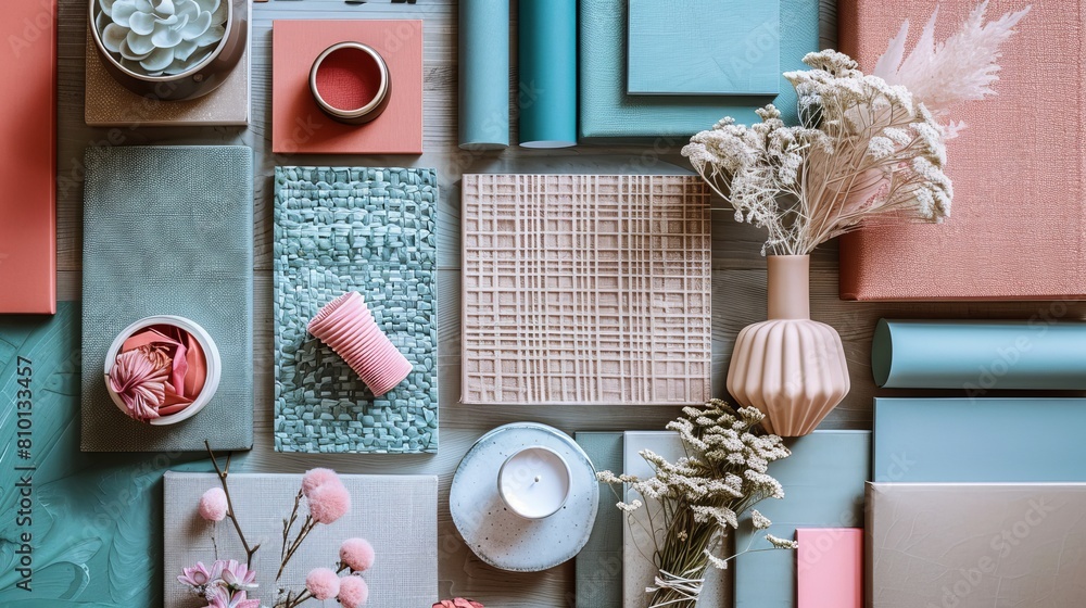 Mood board illustrating the color scheme for interior design. Stock ...
