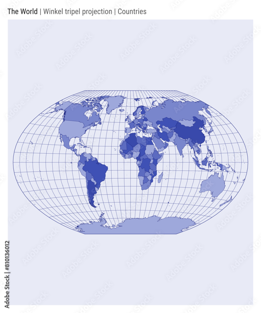 World Map Winkel Tripel Projection Countries Style High Detail World Map For Infographics