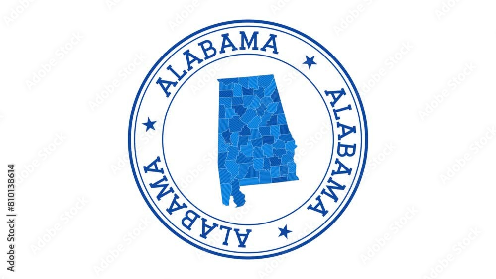 Alabama intro. Badge with the circular name and map of us state ...