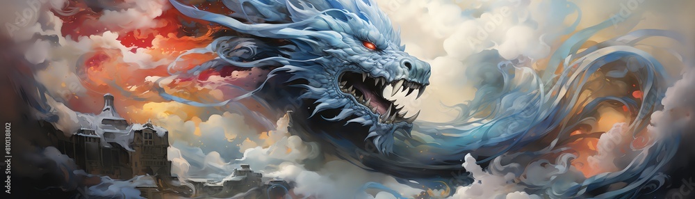 Capture a side view of a majestic dragon in an ethereal watercolor ...