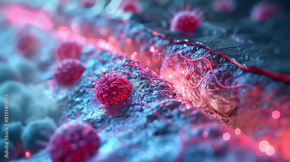 Digital illustration of skin cell regeneration, showing the process in ...