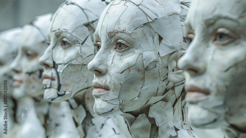 A group of white faces are lined up, one of which has a broken nose ...