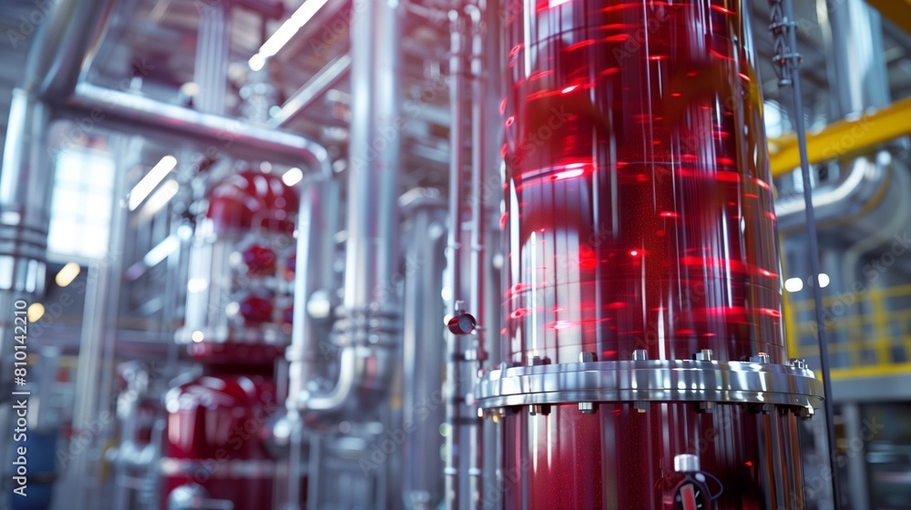 a Ruby Red Distillation Column in an Industrial Chemical Plant ...