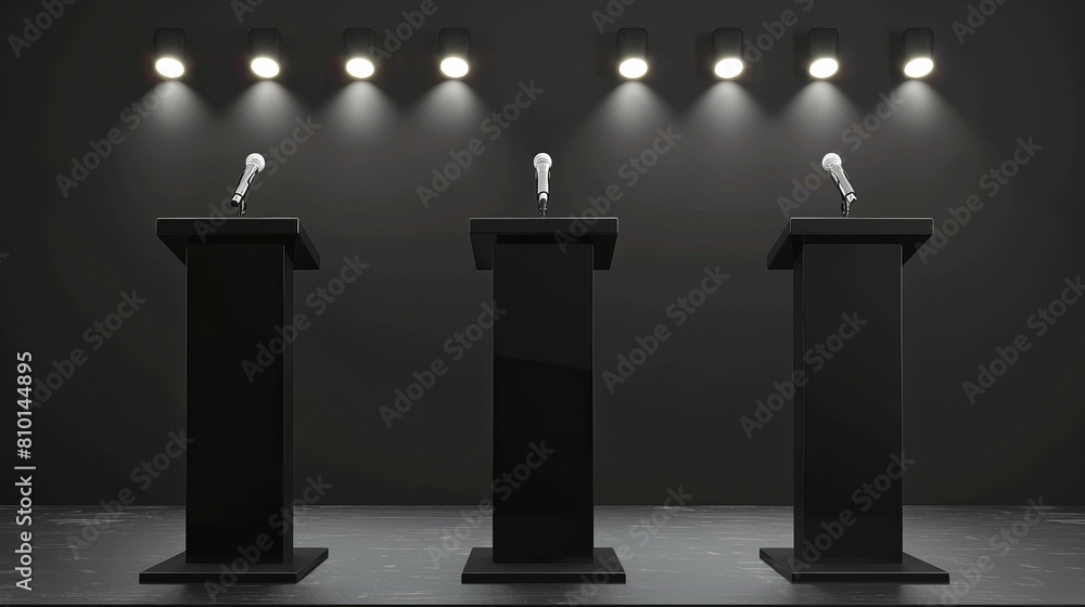Various podiums, including a black podium and one equipped with ...