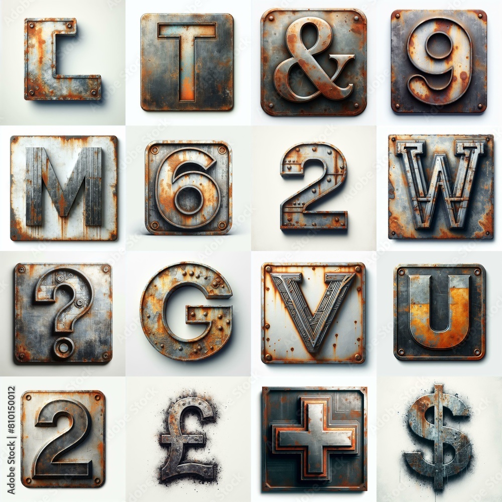 Meatal grange and rusty Lettering Typeface. AI generated illustration ...