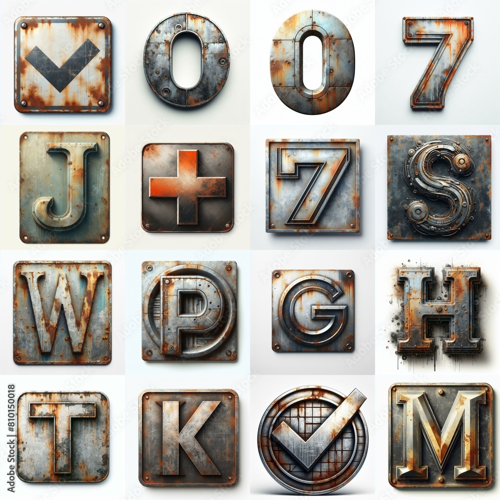 Meatal grange and rusty Lettering Typeface. AI generated illustration ...