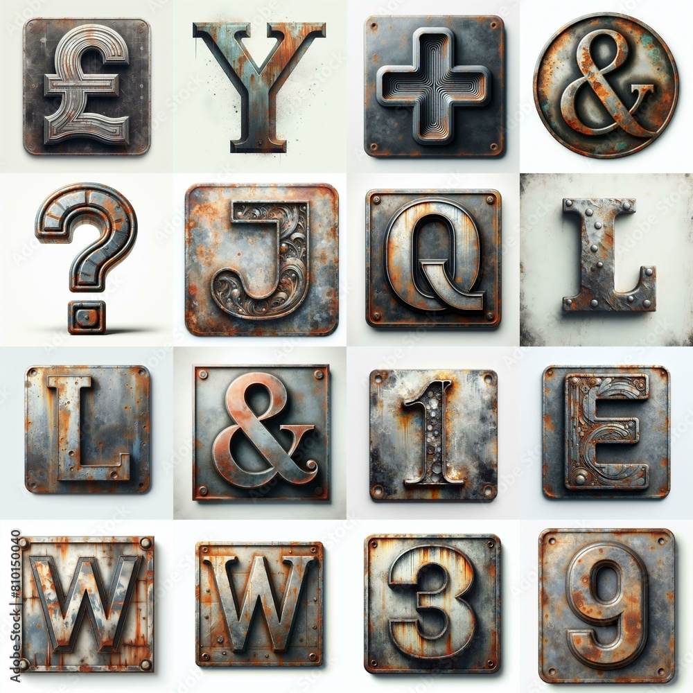 Meatal grange and rusty Lettering Typeface. AI generated illustration ...