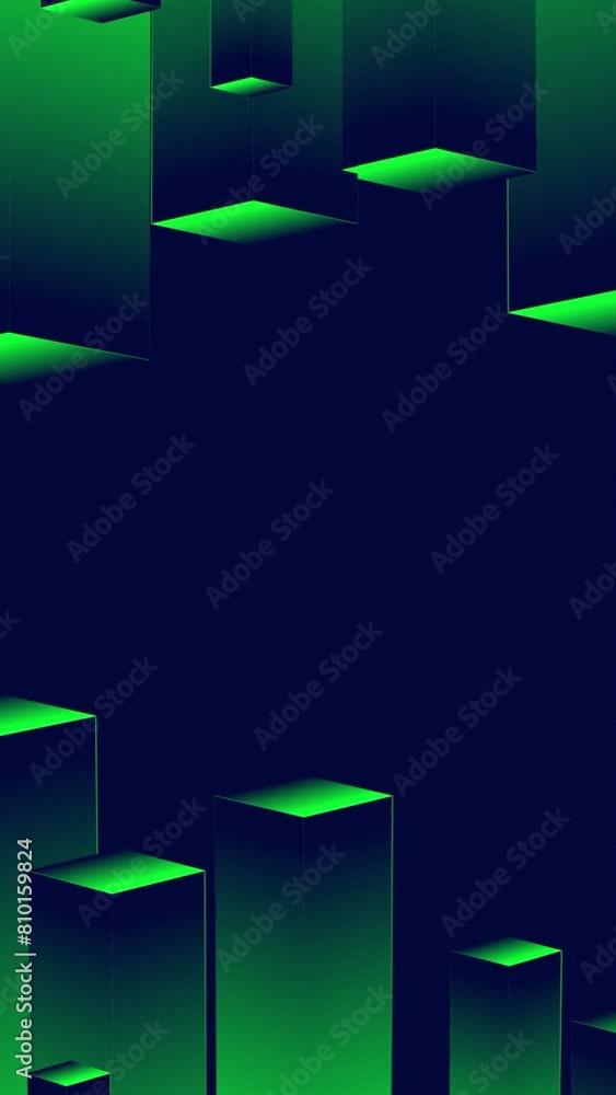 Gradient green color 3d Isometric cubes and rectangles moving back and ...