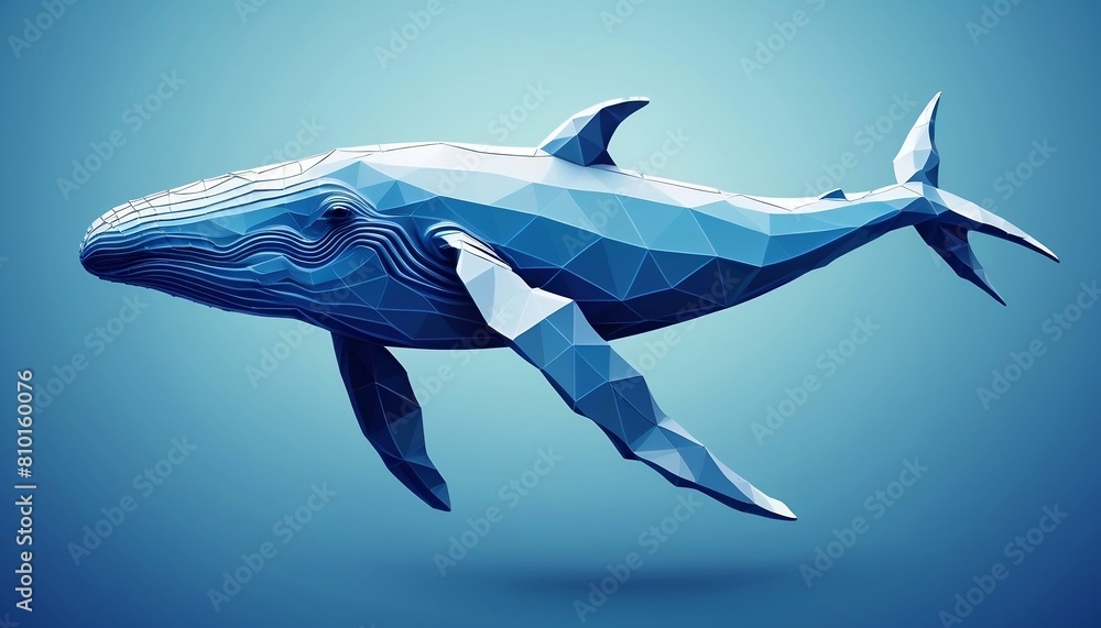 , Abstract blue whale underwater in polygons on a technology blue ...