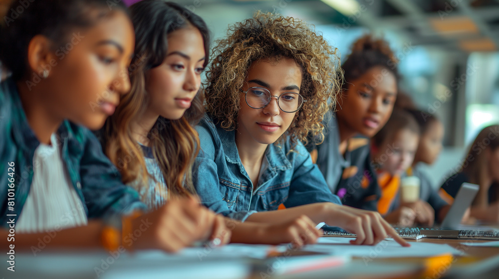 A visually stunning composition capturing a teacher facilitating a ...