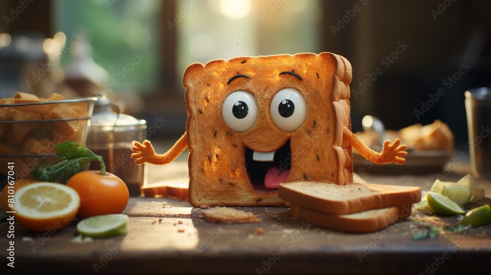 Funny cartoon bread character with googly eyes and big smile Stock ...