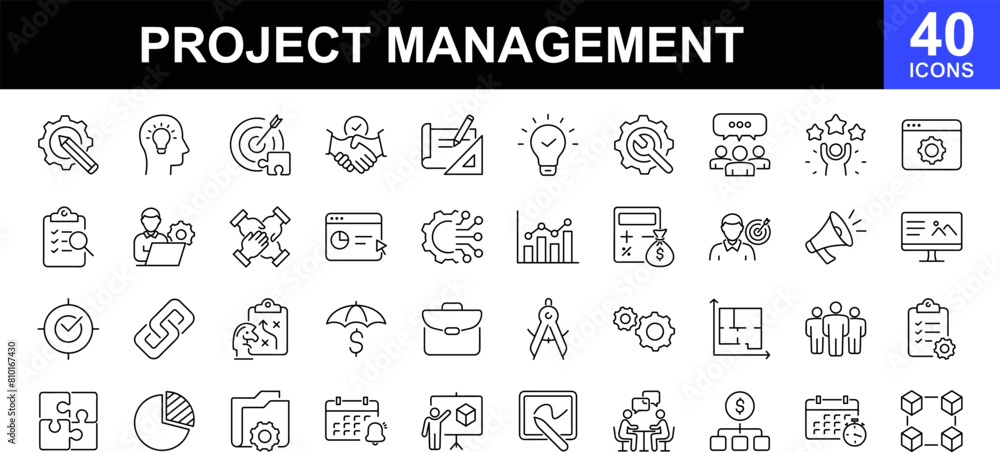 Project management icon set. Contains such icons as schedule, human ...