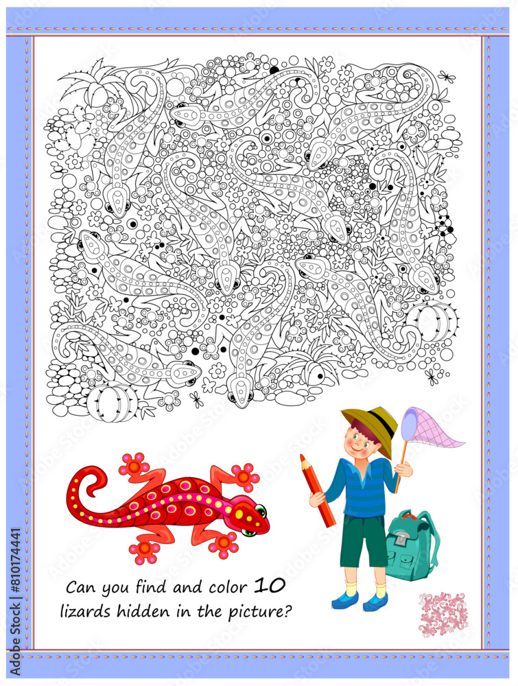 Educational page for children. Can you find and color 10 lizards hidden ...