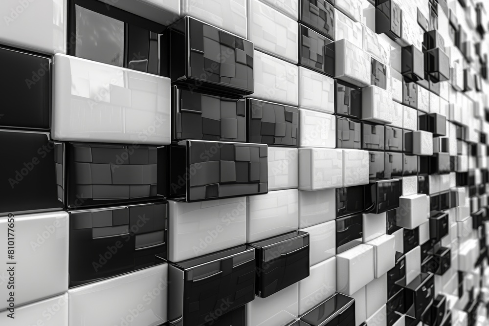 Monochromatic image featuring a pattern of black and white cubes ...