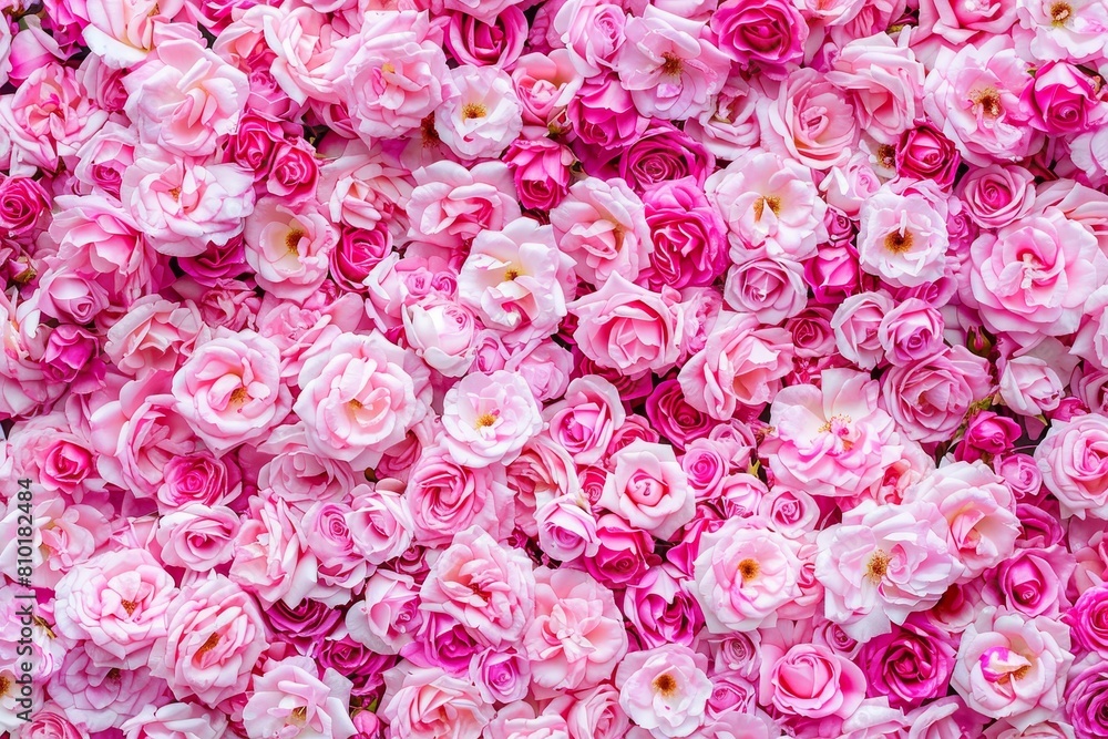 Vibrant, dense array of pink roses creates a stunning visual texture ...