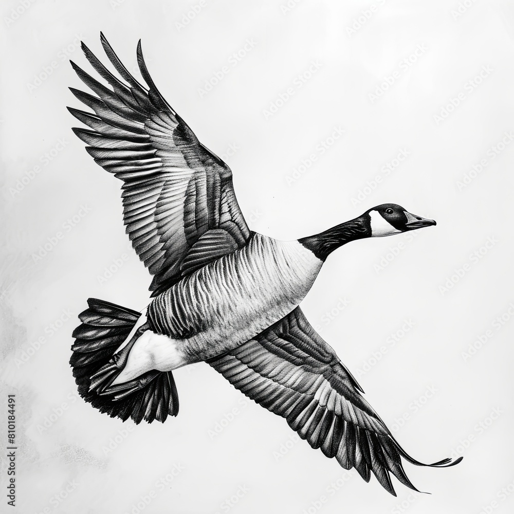Canada Goose Pencil Sketch Hand Drawn Black and White Isolated ...