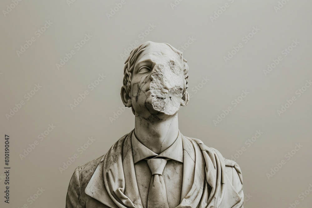 An image of a businessman from the modern age transformed into a statue ...