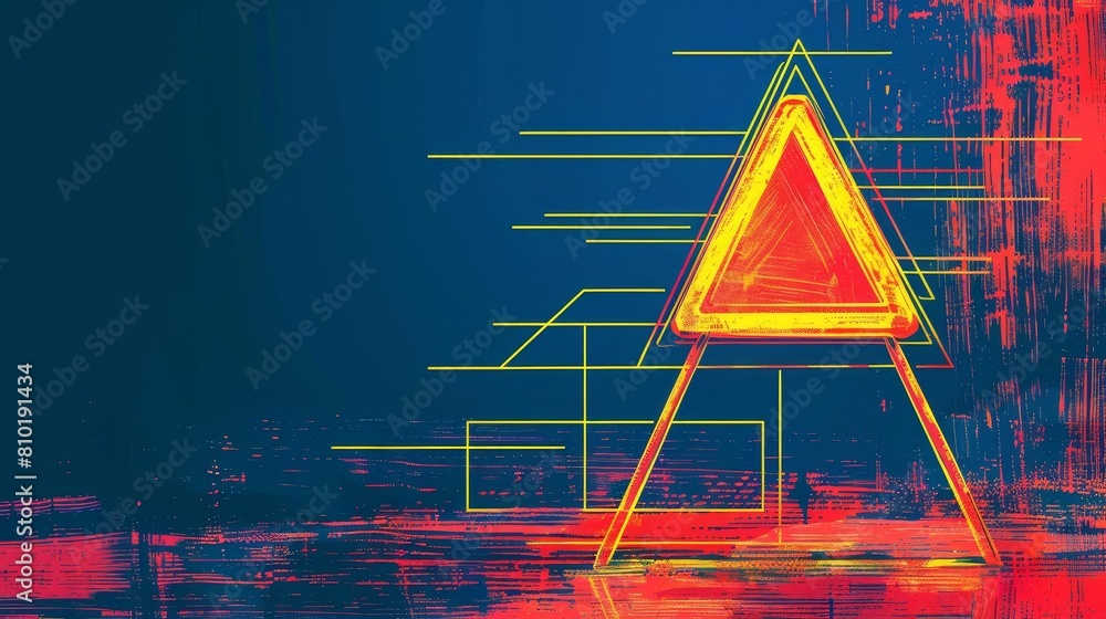 continuous line drawing of danger sign with caution alert stop warning ...