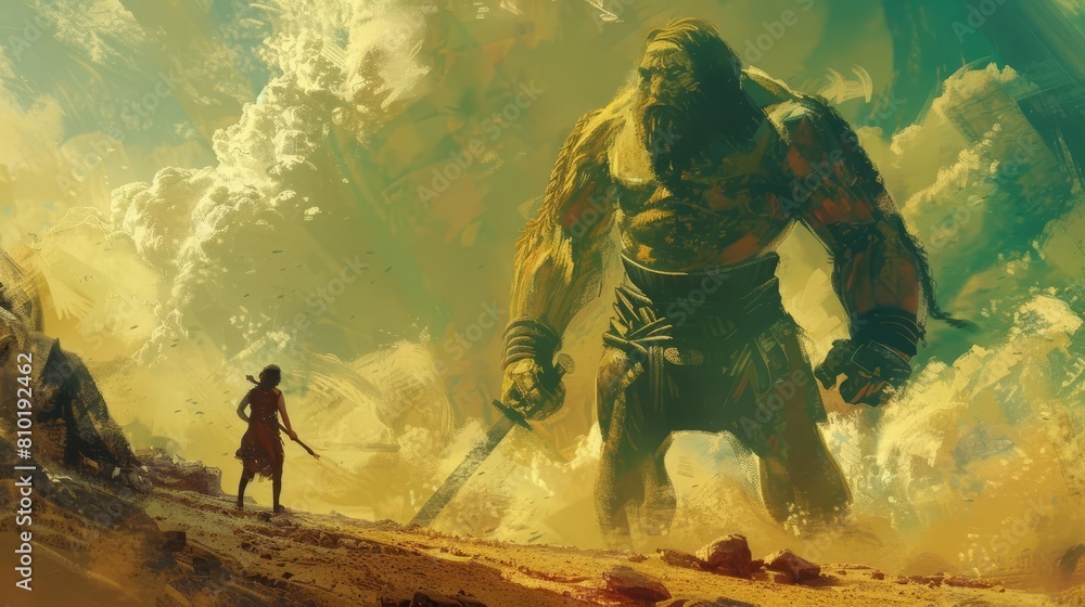 digital painting of david confronting the giant goliath ancient warrior ...