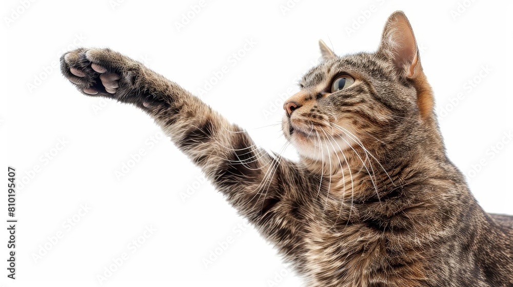 high five cat reaching out with paw isolated on white background cute ...