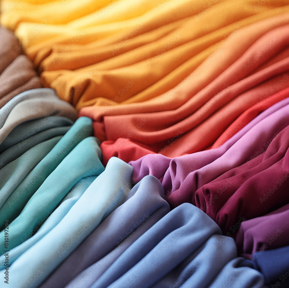 Pila de camisetas dobladas de colores.Primer plano de una prenda de ...