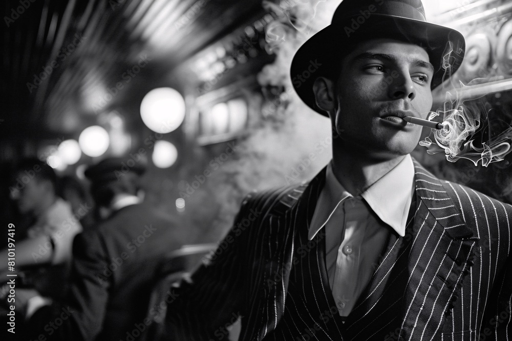 From the Roaring Twenties, a dapper man in a pinstripe suit and fedora ...