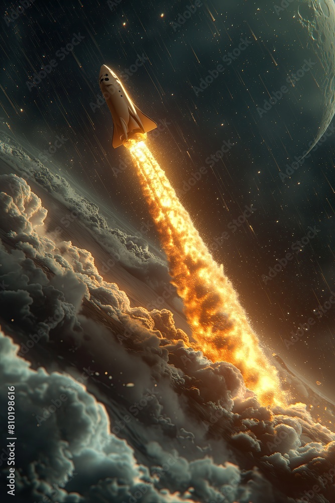 Space Shuttle Blasting Off to the Moon, Rocket Ship Launch Spaceship ...