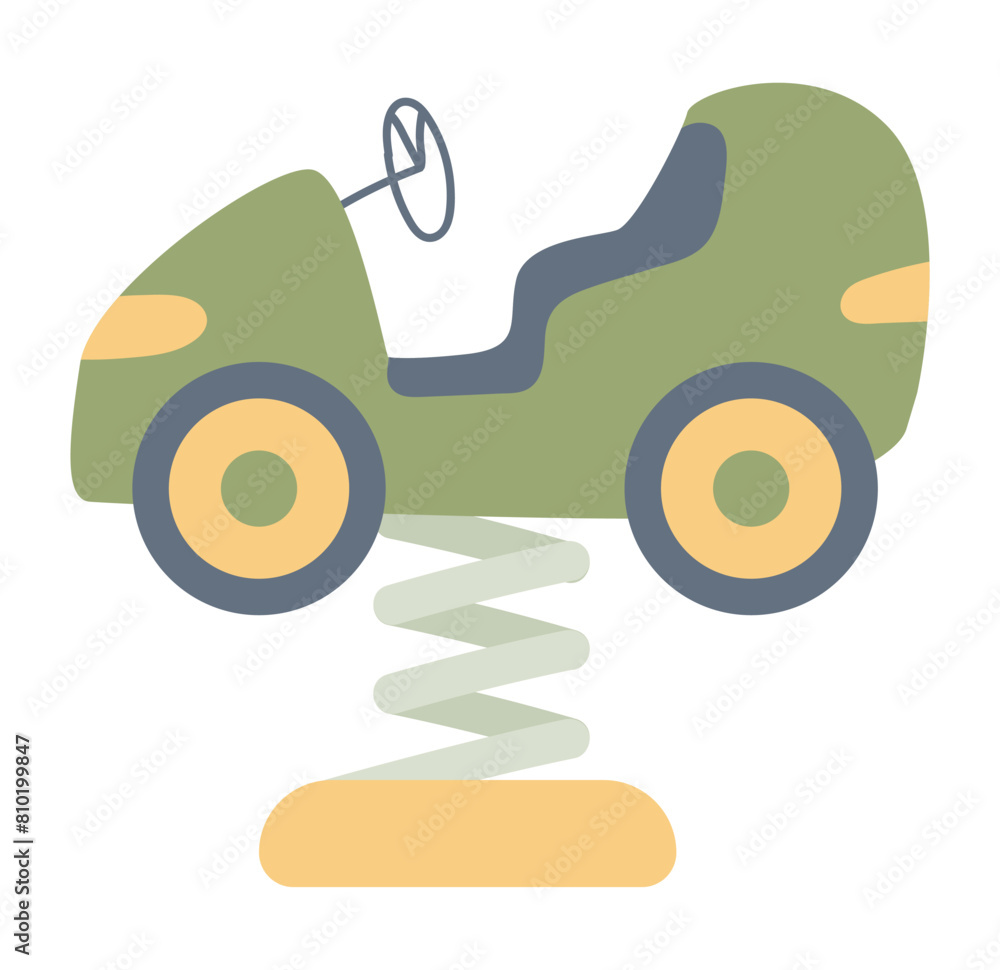 Car spring rider in flat design. Rocking attraction at playground park ...