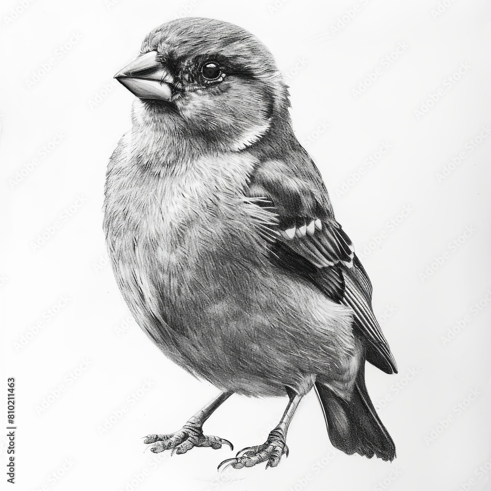 Chaffinch Bird Pencil Sketch Hand Drawn Black and White Isolated ...