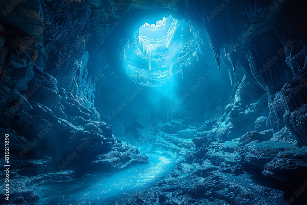 A mysterious cave system winding through underground chambers and ...