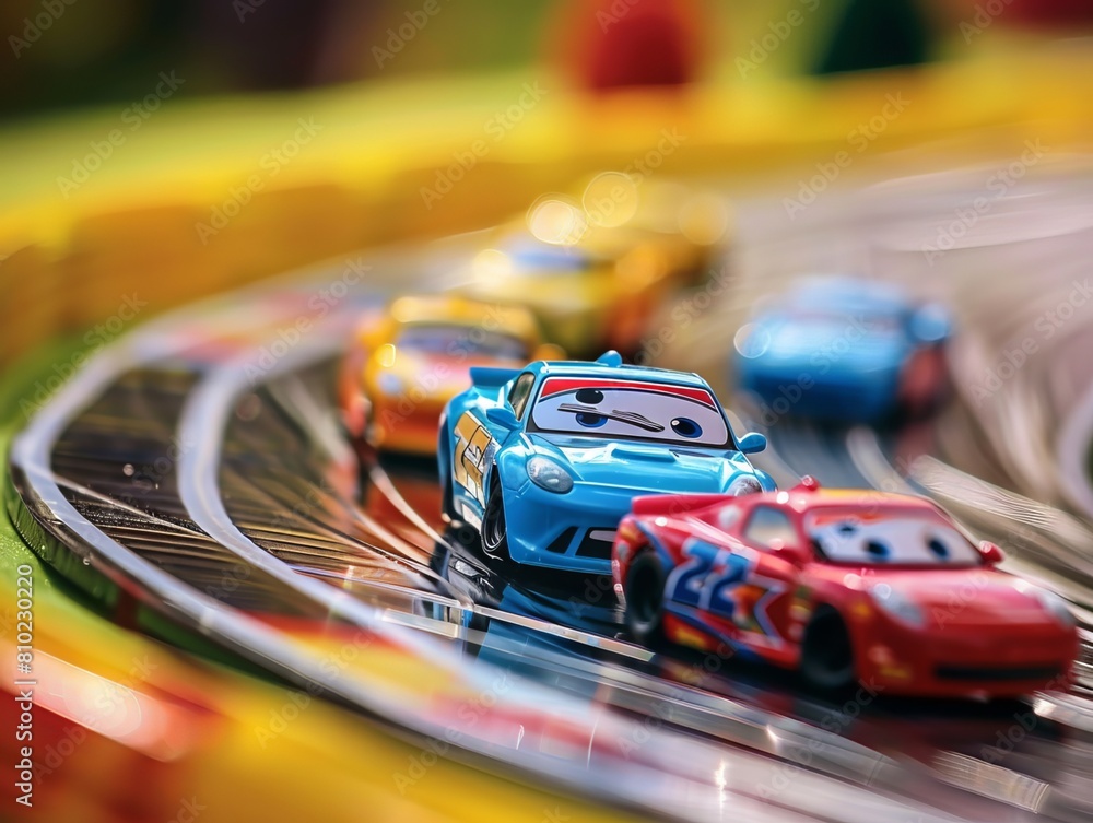 Experience the joy and excitement of toy cars racing in circles ...