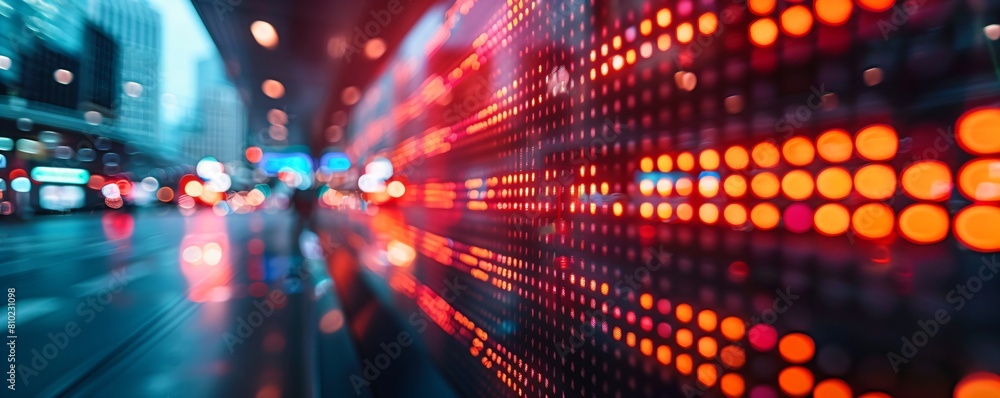 visualization of a high-speed stock trading display in a modern city ...
