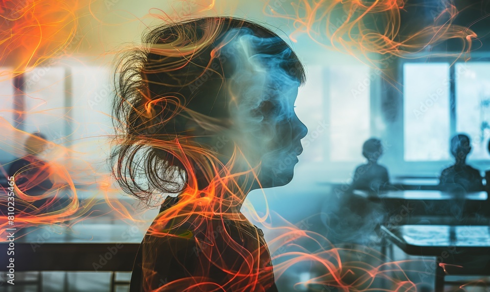 Child with Autism or ADHD, day dreaming kid girl boy with mental ...