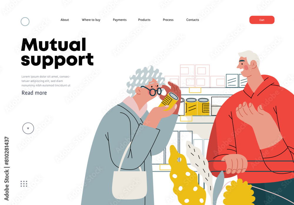 Mutual Support: Helping a visually impaired person -modern flat vector ...