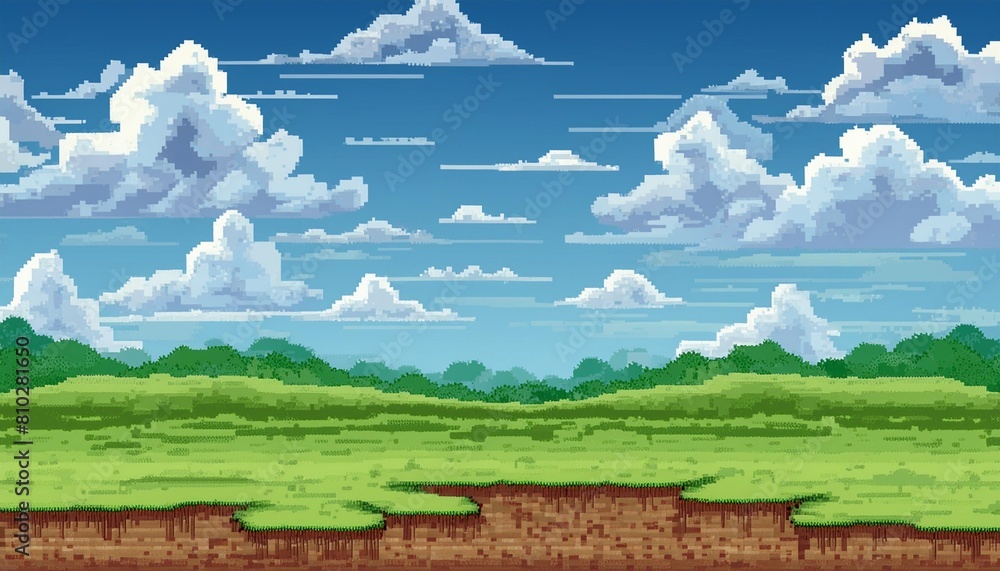 pixel art seamless background with sky and ground Stock Photo | Adobe Stock