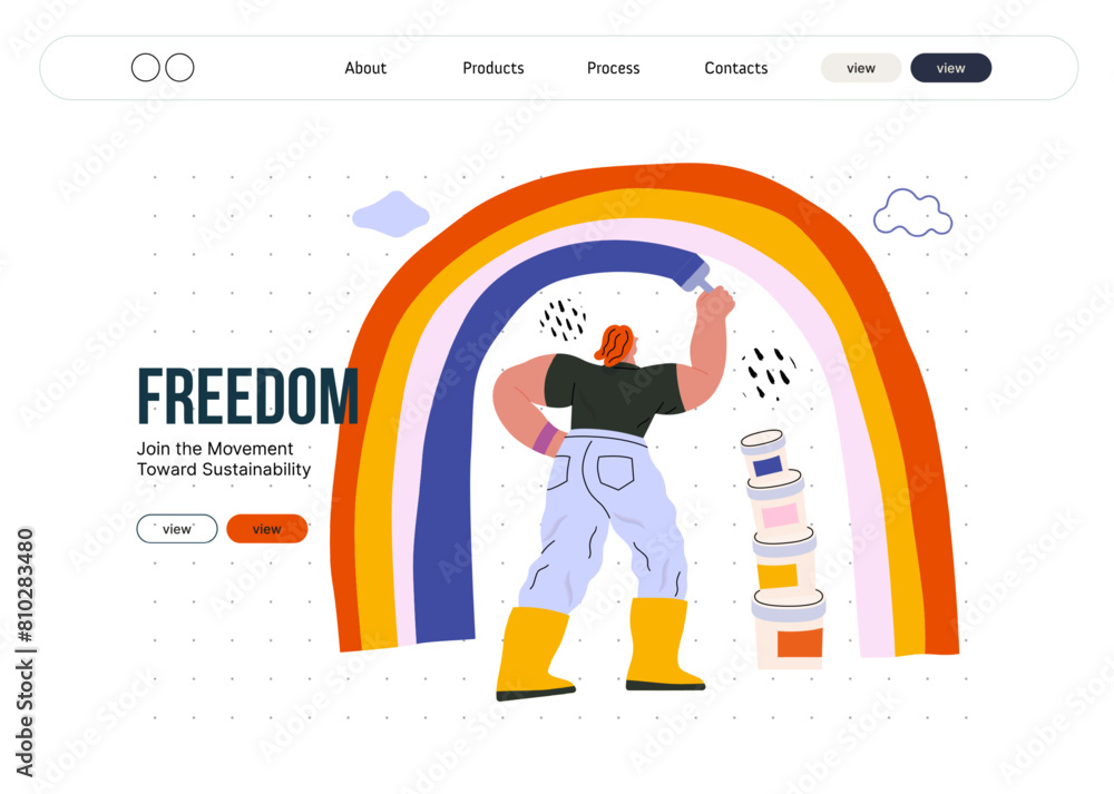 Vetor de Life Unframed: Rainbow artist -modern flat vector concept ...