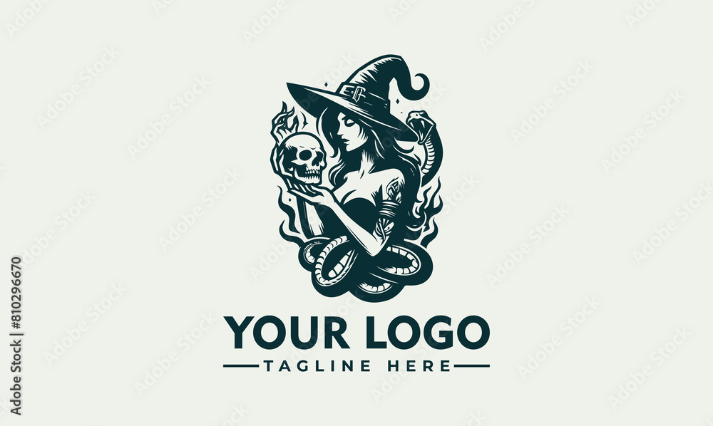 woman witch vector logo beauty woman with a skull and snake vector logo ...