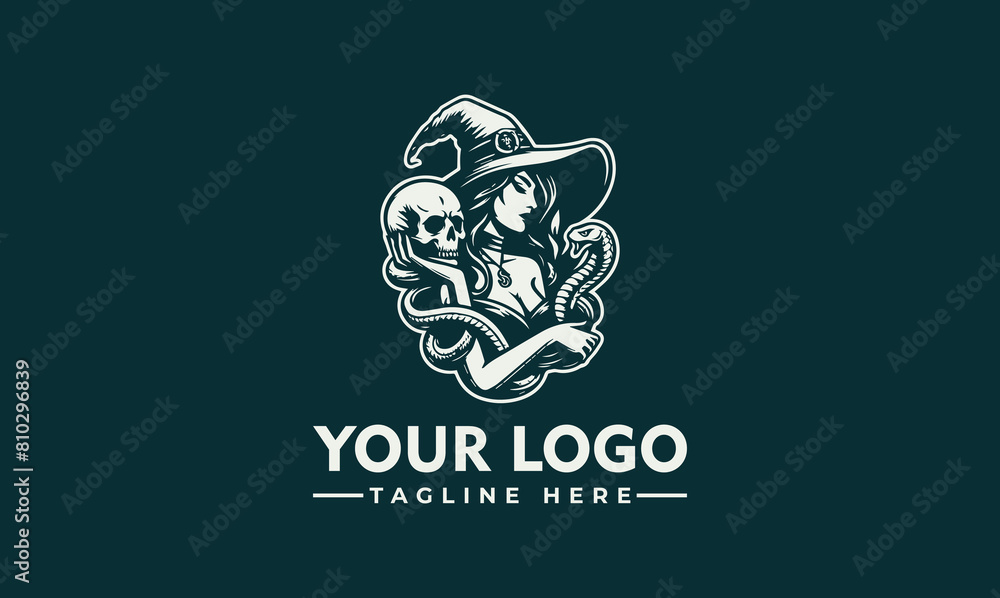 Vetor de woman witch vector logo beauty woman with a skull and snake ...