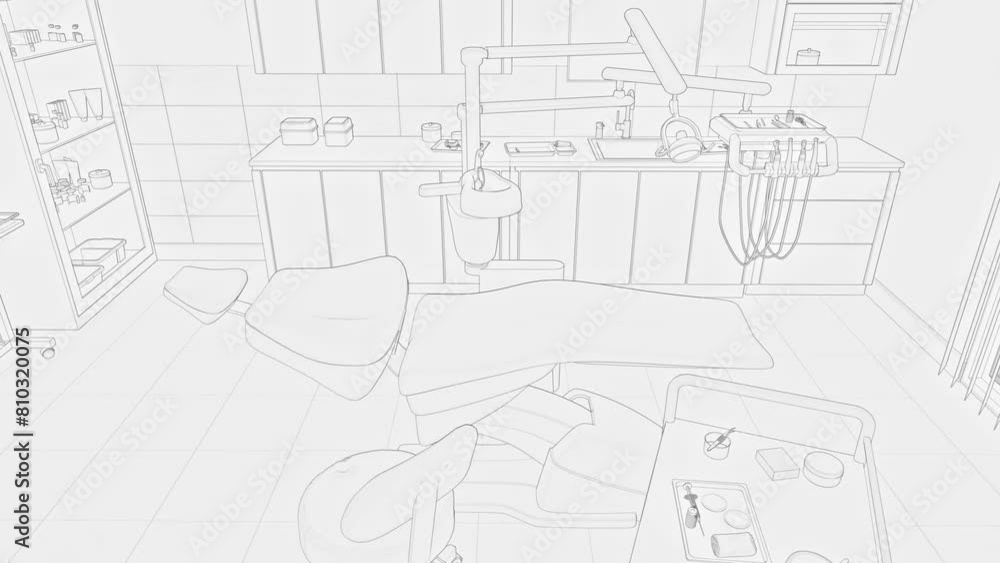 Concept outline sketch drawing of empty dentist clinic office interior ...