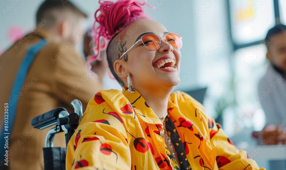 Foto de Inclusive image of happy candid disabled lesbian woman with ...