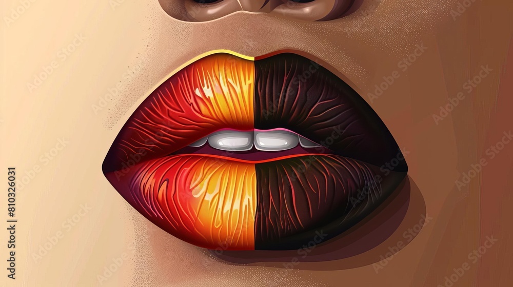 Pridethemed lipstick on African skin flat design side view vibrant lips ...