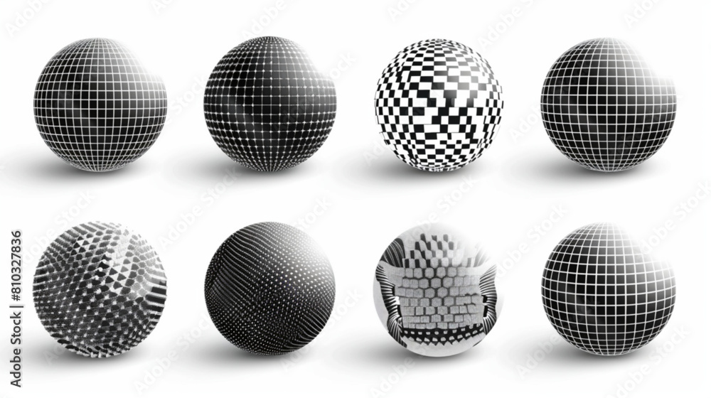 3D sphere mesh. Globe shapes with dots and line grid, orb wire ...