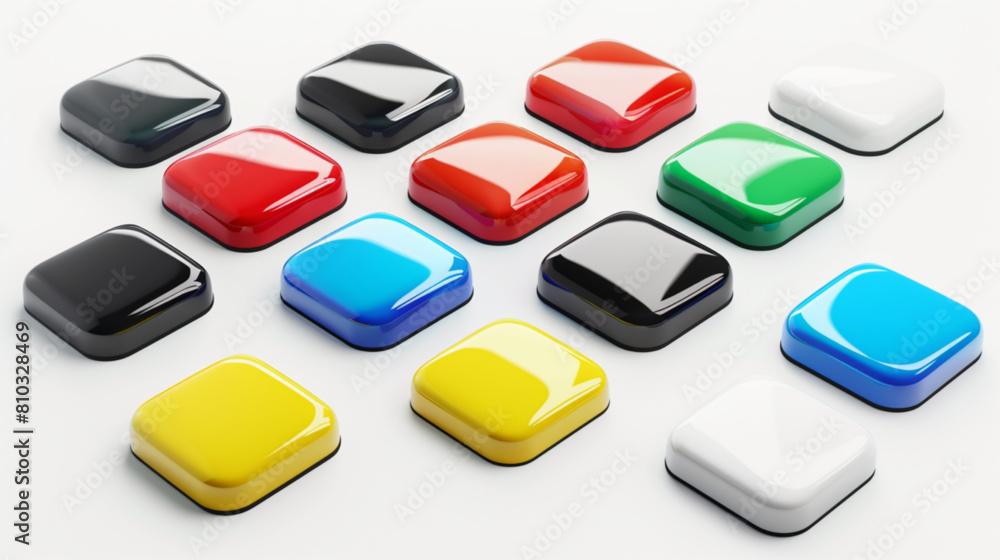 3D color button. Square and circle glossy colorful web ui buttons, red ...