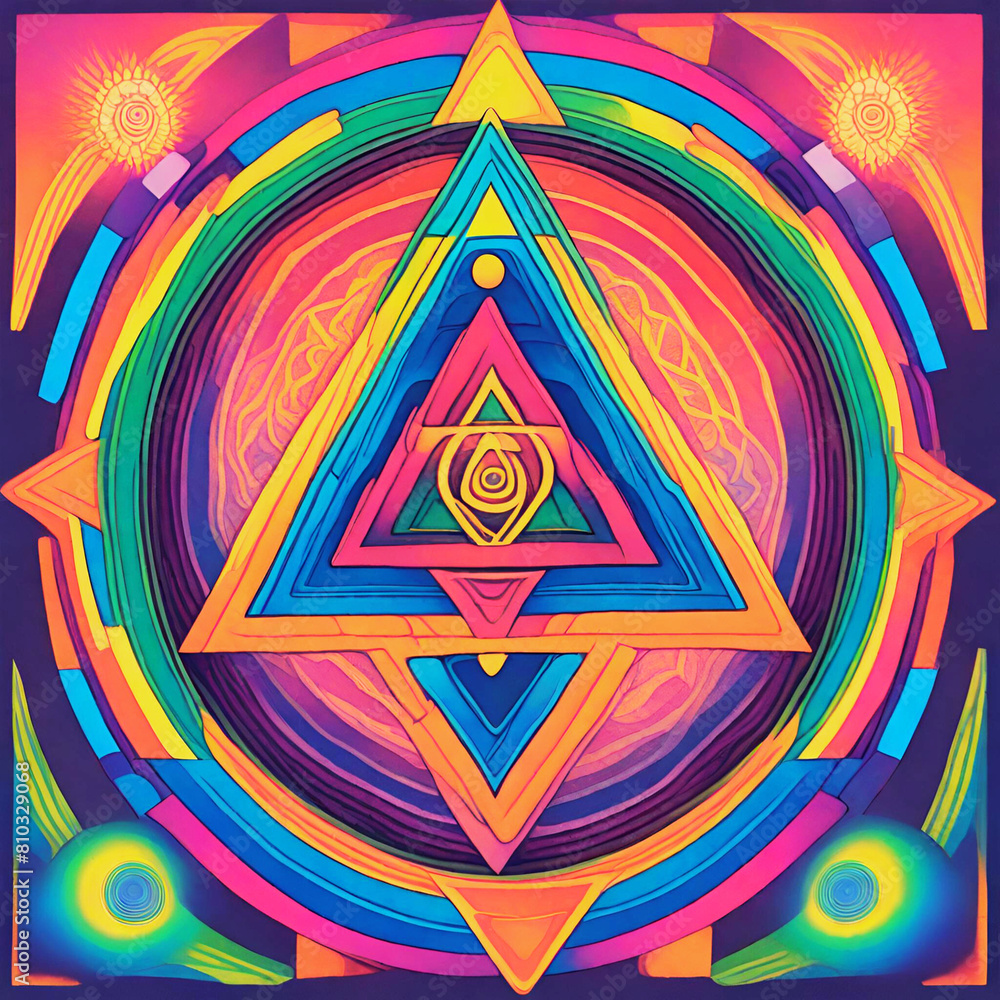 Psychedelic Rainbow Sacred Geometry Tetrahedron Triangles Spiritual ...